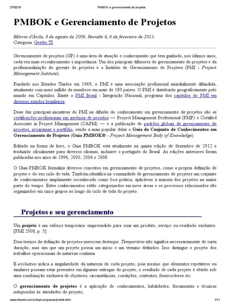 PMBOK e Gerenciamento de Projetos | PDF | Partes interessadas ...
