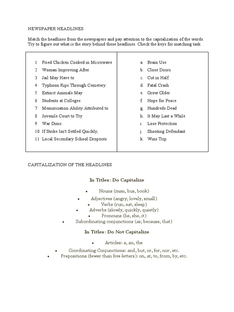 Understanding Newspaper Headlines | PDF | Word | English Language