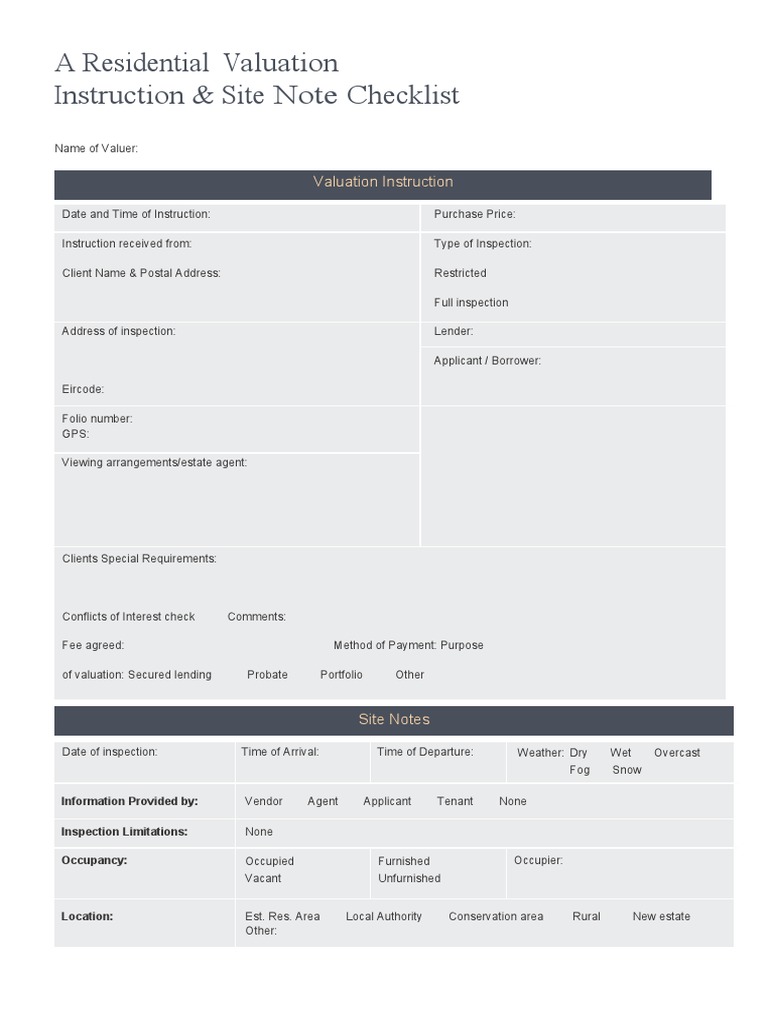 SCSI Valuation Site Note Checklist 2021 VF | PDF | Real Estate Appraisal | Real Estate