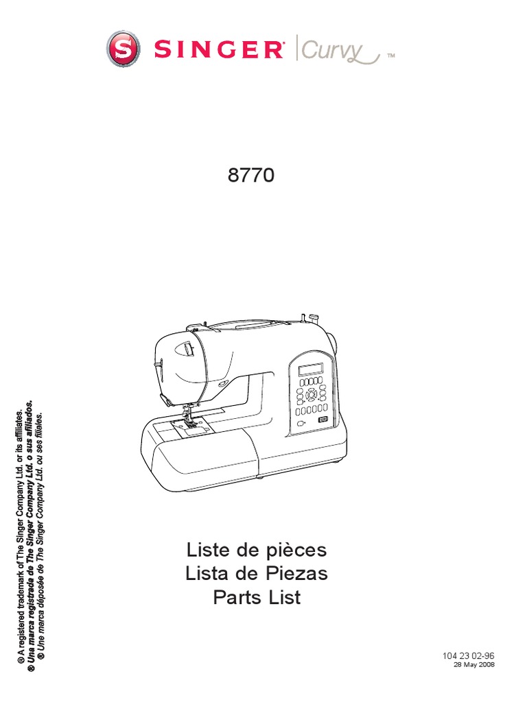 Singer Curvy 8770 Parts List | PDF