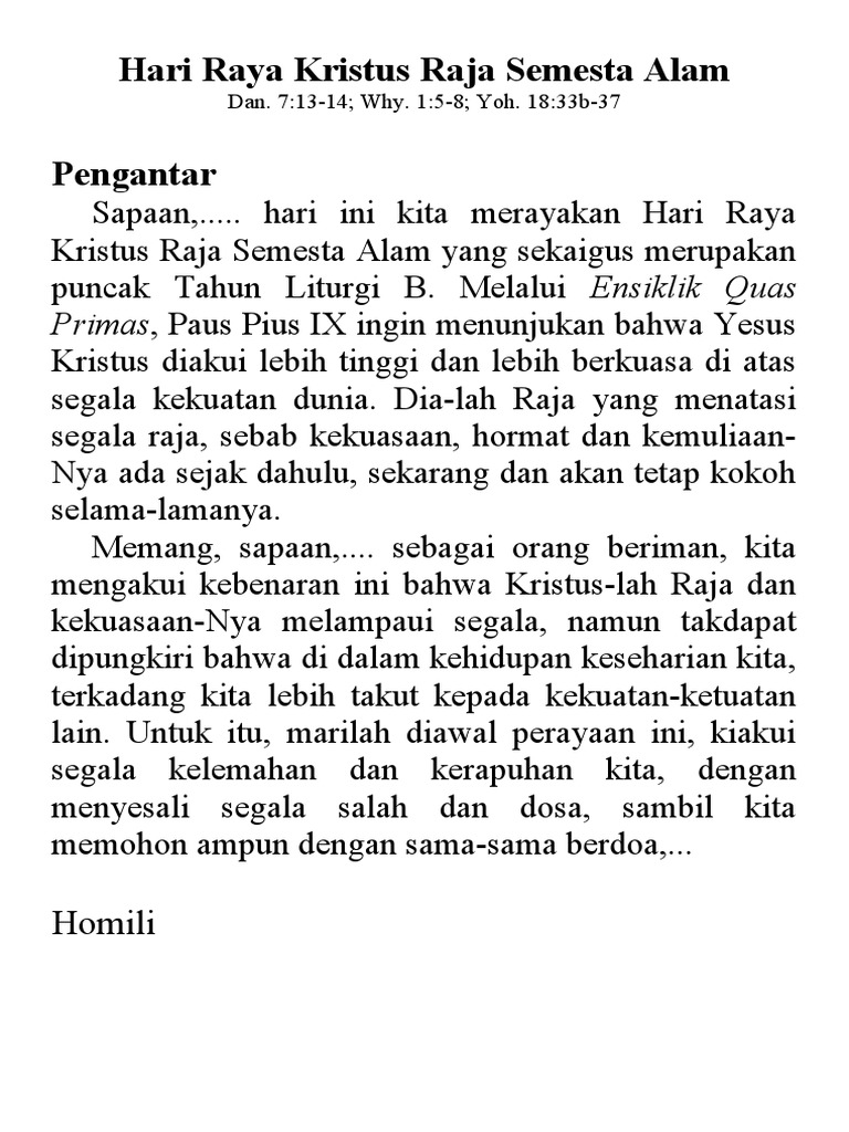 Hari Raya Kristus Raja Semesta Alam | PDF