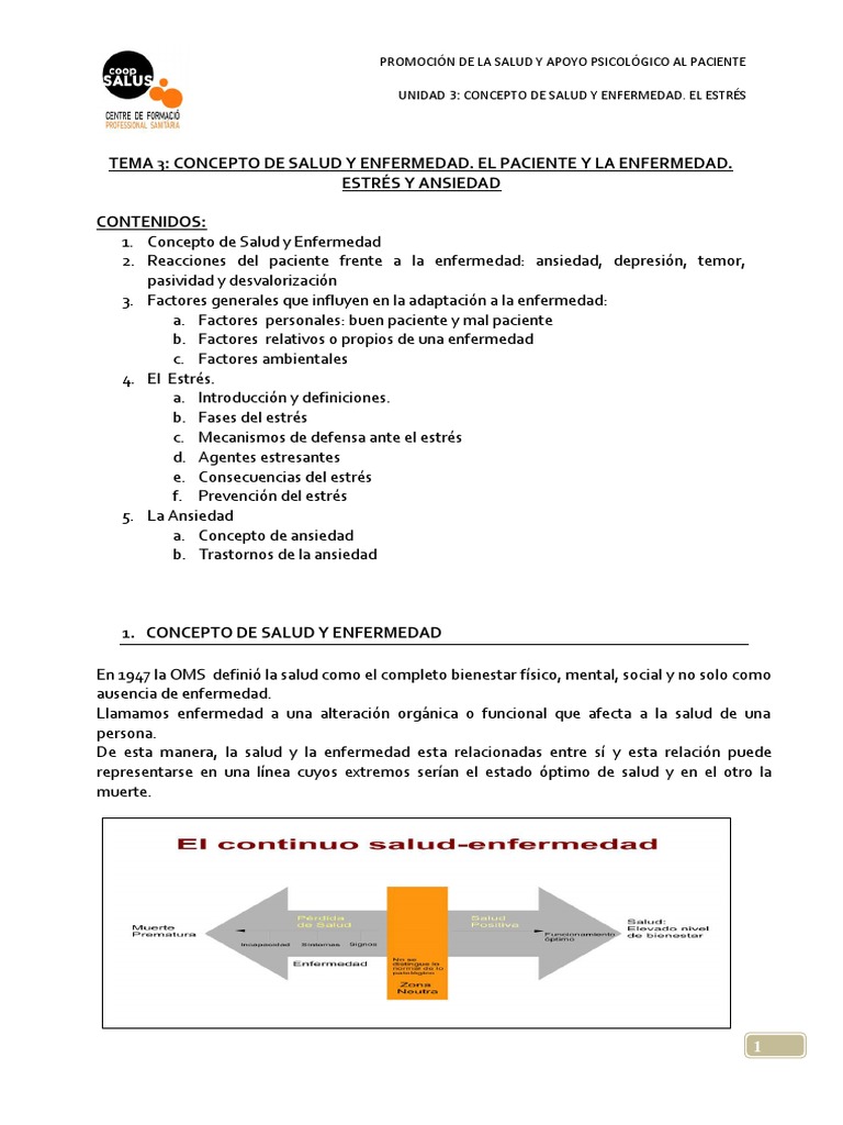 Unidad 3 Salud-Enfermedad y Estrés | PDF | Ansiedad | Estrés (biología)