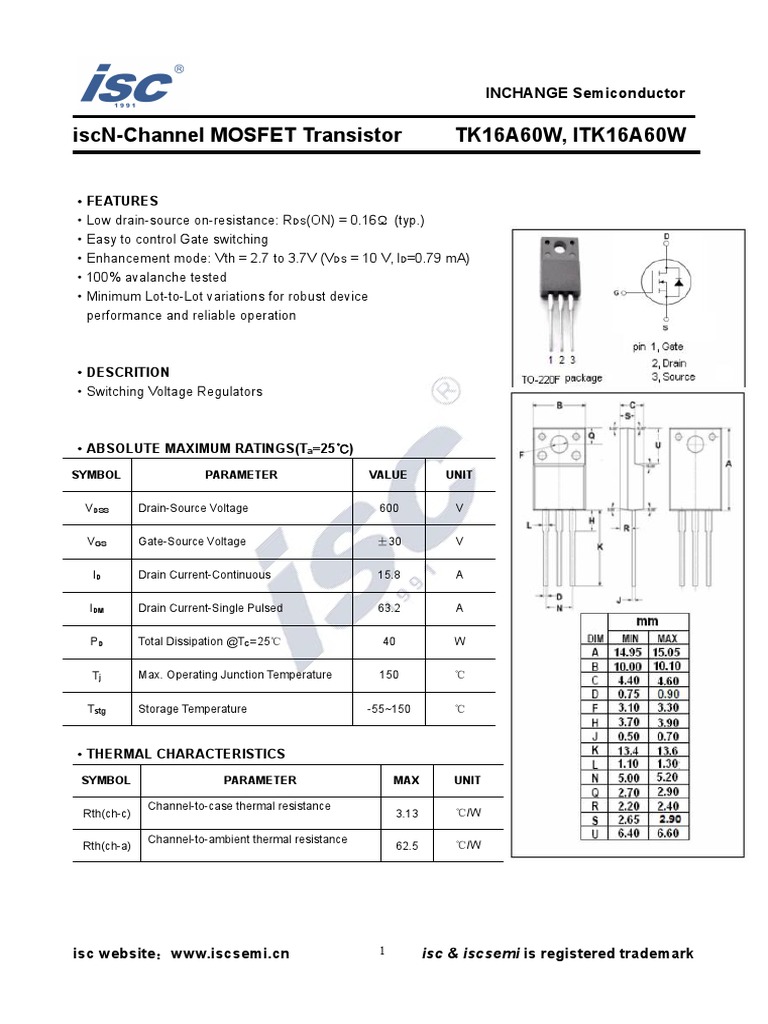K16A60W Mosfet | PDF
