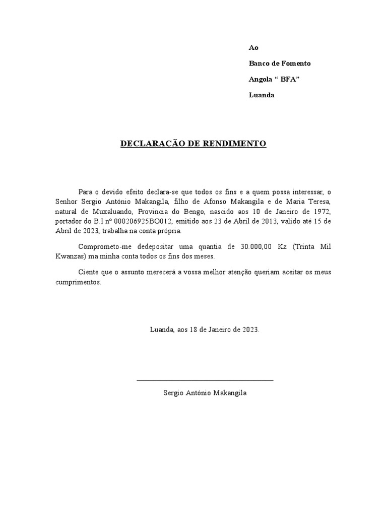 Declaração de Rendimento | PDF