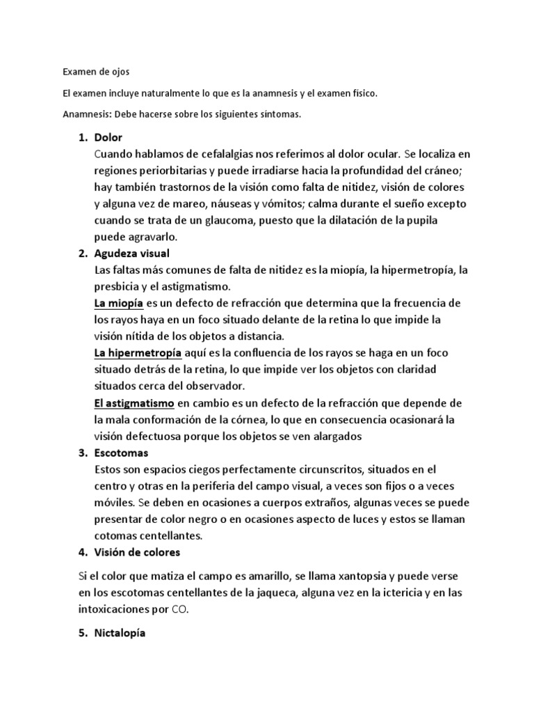 Examen de Ojos | PDF | Ojo humano | Medicina CLINICA