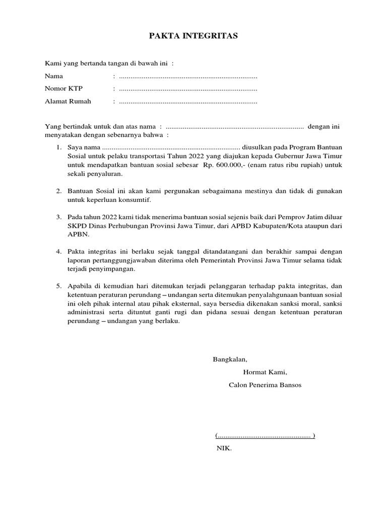 Pakta Integritas | PDF