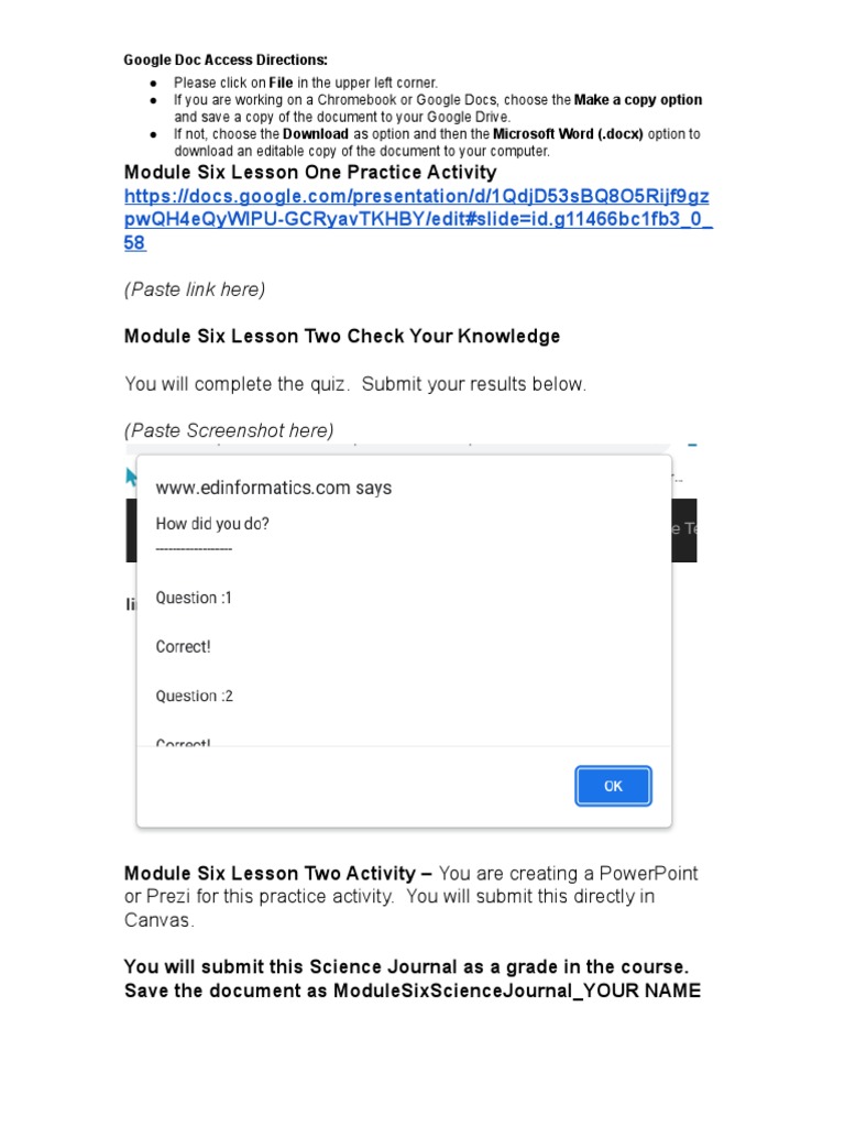 Module Six Science Journal Instructions | PDF