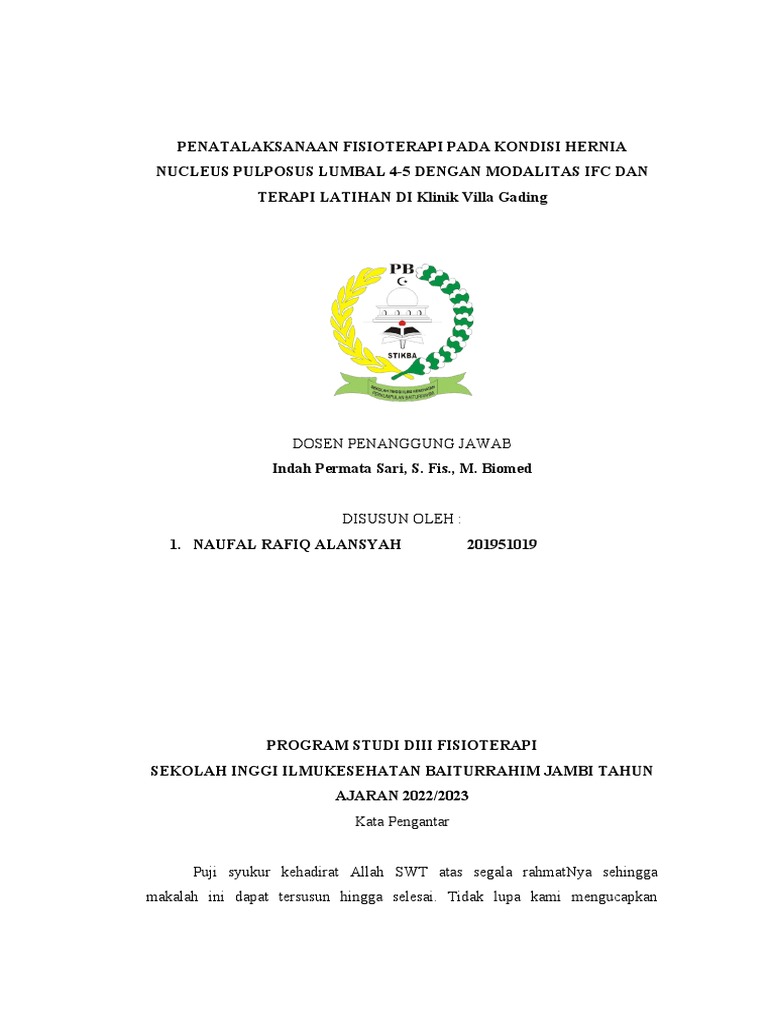 Fisioterapi HNP Lumbal 4-5 di Klinik | PDF | Seni