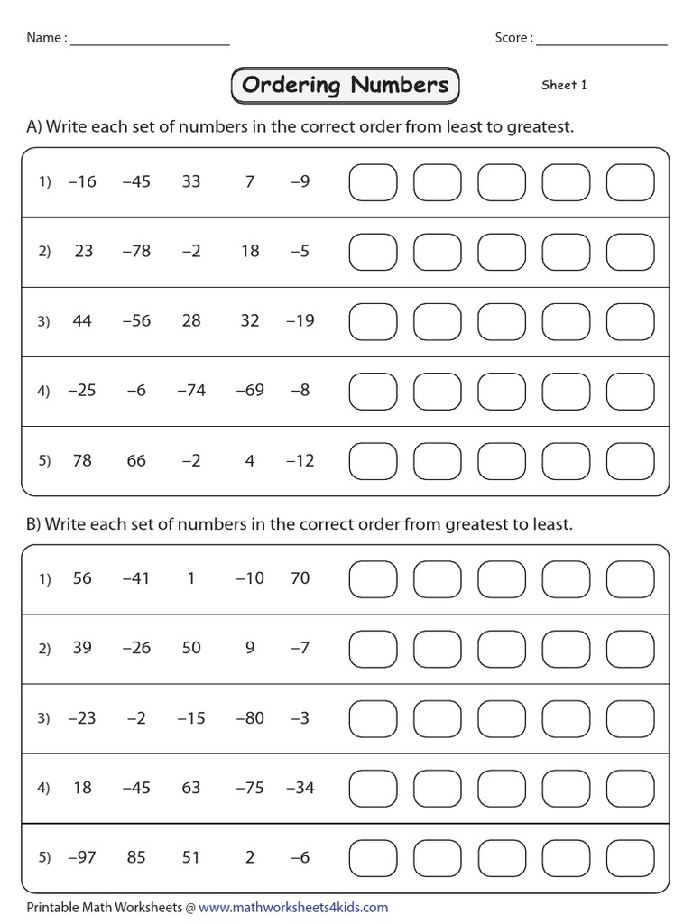 Compare and Order Intergers Activity | PDF