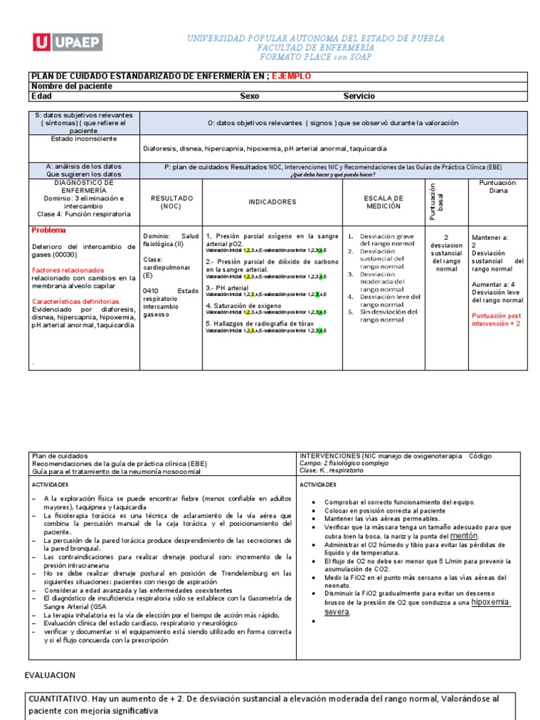 Formato Soap Con Datos Ejemplo | PDF | Neumonía | Sistema respiratorio