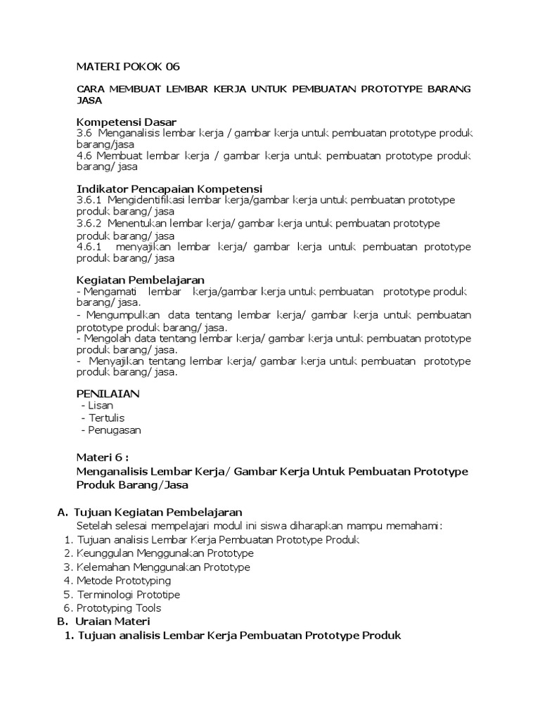 06 Cara Membuat Lembar Kerja Untuk Pembuatan Prototype Barang Jasa | PDF