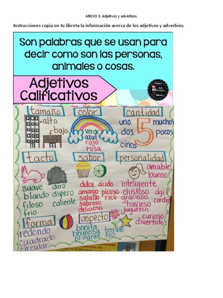 ANEXO 3 y 4. Cartel - Adjetivos y Adverbios | PDF