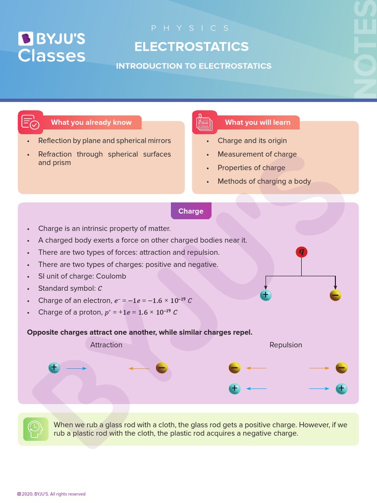 CBSE Class 12 Electrostatics Study Notes | PDF | Electric Charge ...