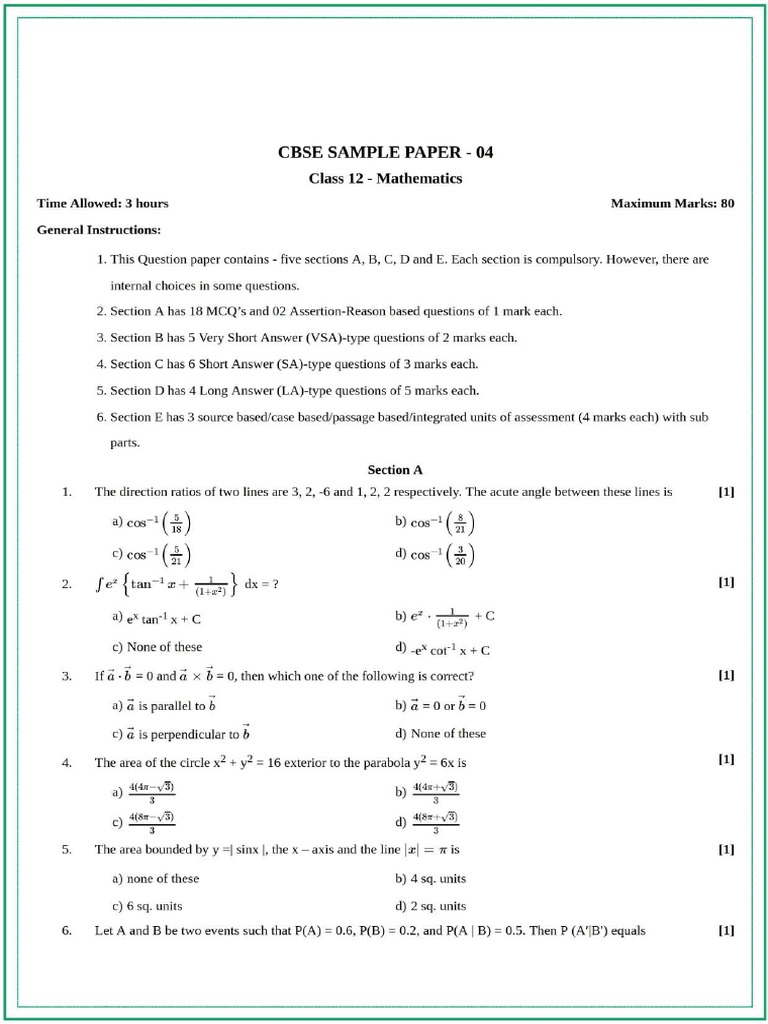 Class 12 Sample Paper 04 Pdf