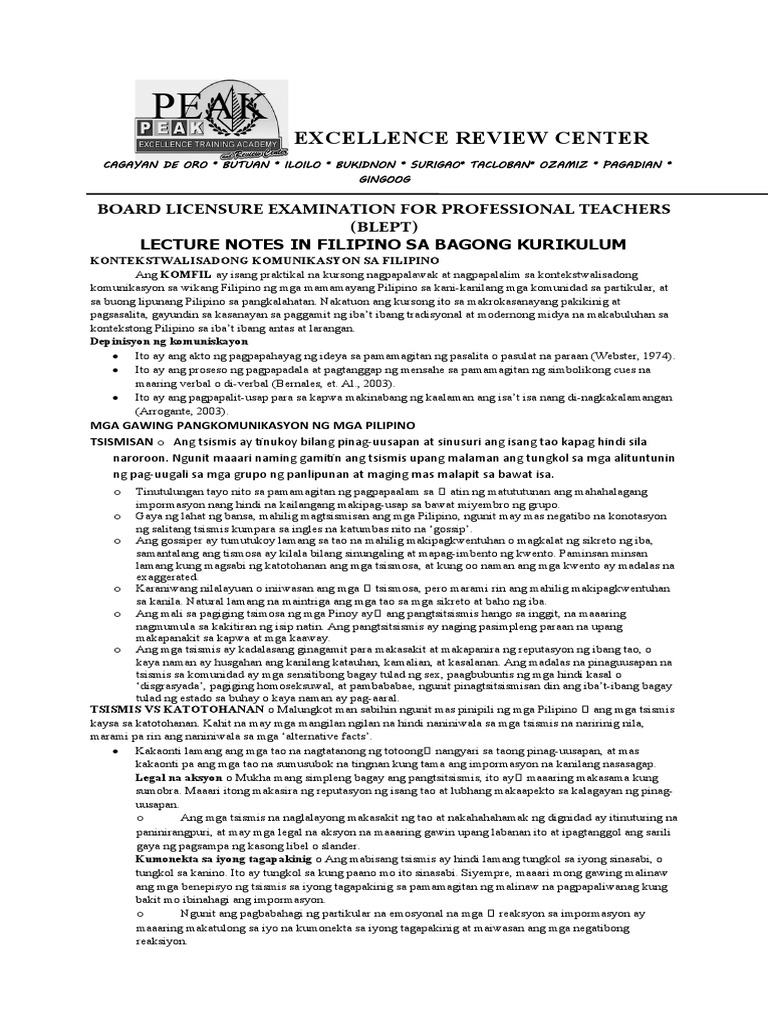 Filipino Lecture Notes | PDF