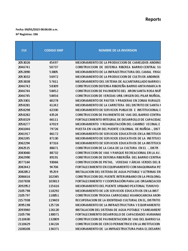 Reporte de PIP 2023 | PDF | Transporte | Saneamiento