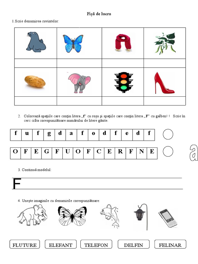 Fisa de Lucru Sunetul Si Literele F F | PDF