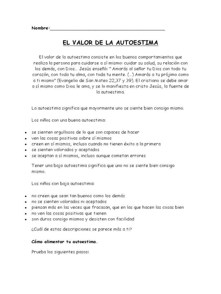 valor de la autoestima | PDF | Autoestima | Jesús