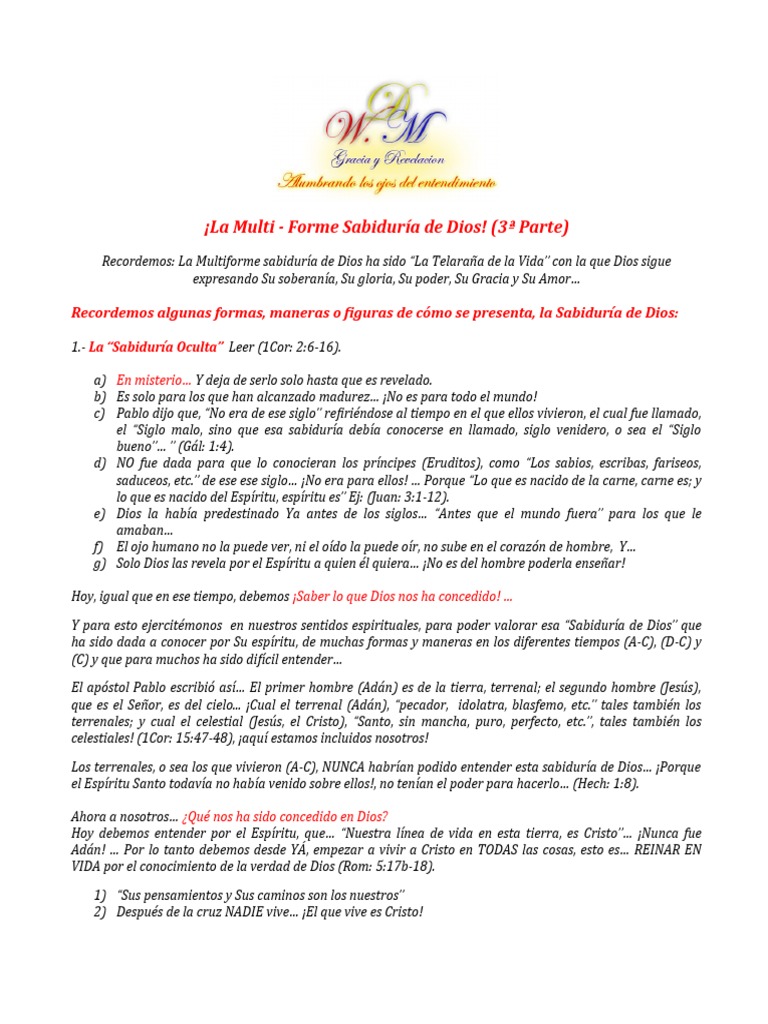 La Multiforme Sabiduría de Dios (3a Parte) . | PDF | Jesús | Cristo ...