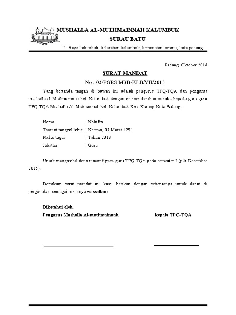 2015-Surat Mandat | PDF