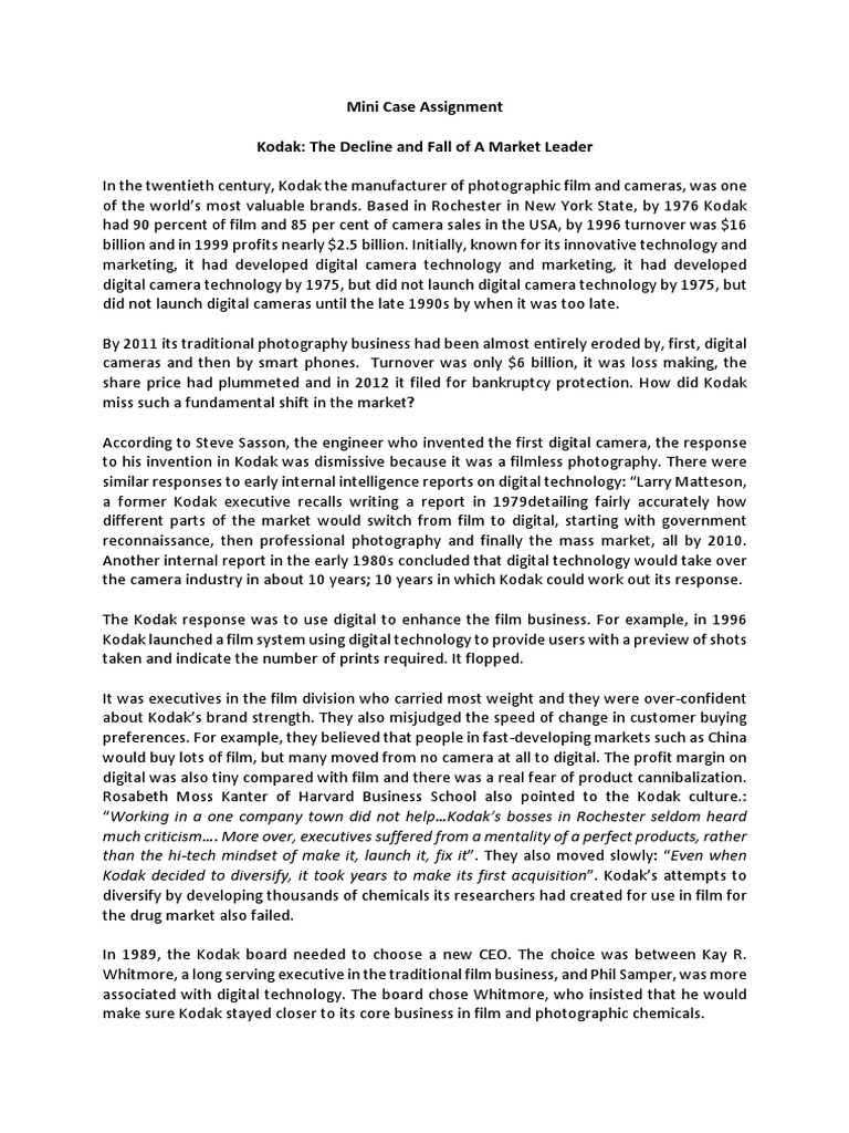 Mini Case Assignment Kodak2 Pdf Digital Camera Camera