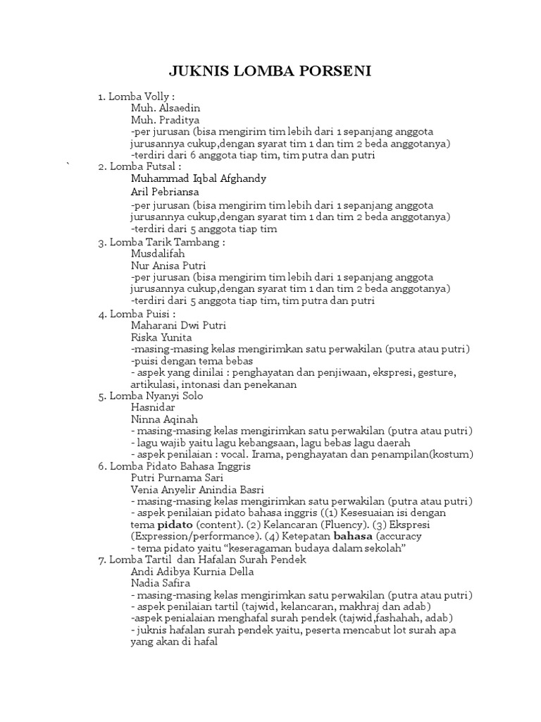 Juknis Lomba Porseni | PDF