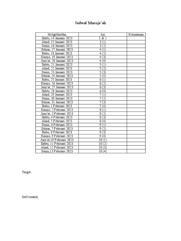 Jadwal Bulan Januari | PDF