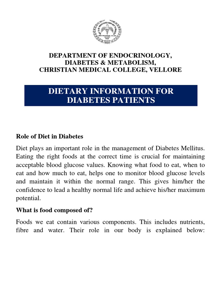 CMC Vellore Diabetes Info Sheet | PDF | Glycemic Index | Hypoglycemia