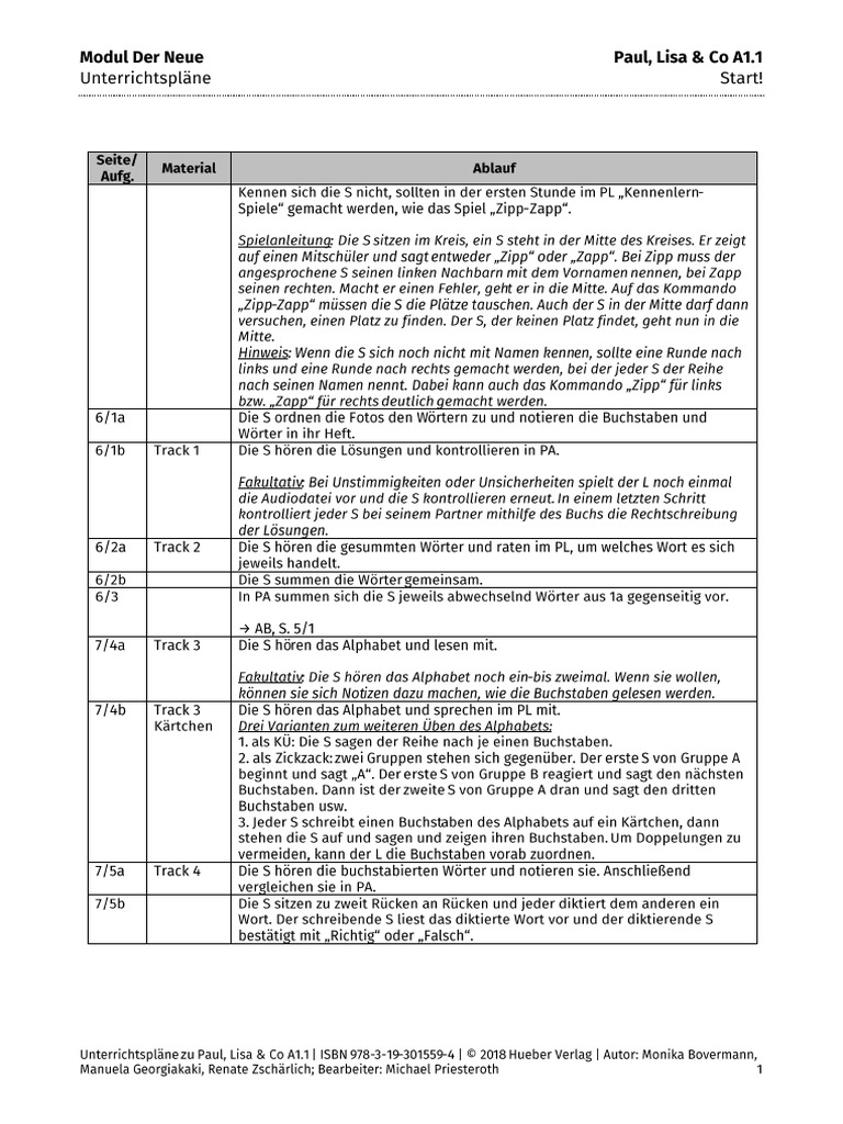 Paul Lisa Und Co A1 1 Stoffverteilungsplan Lektion Start | PDF