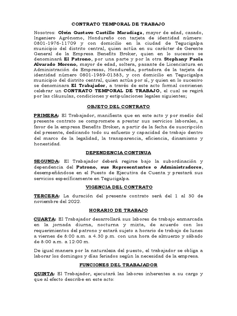 Contrato Temporal de Trabajo | PDF | Personal