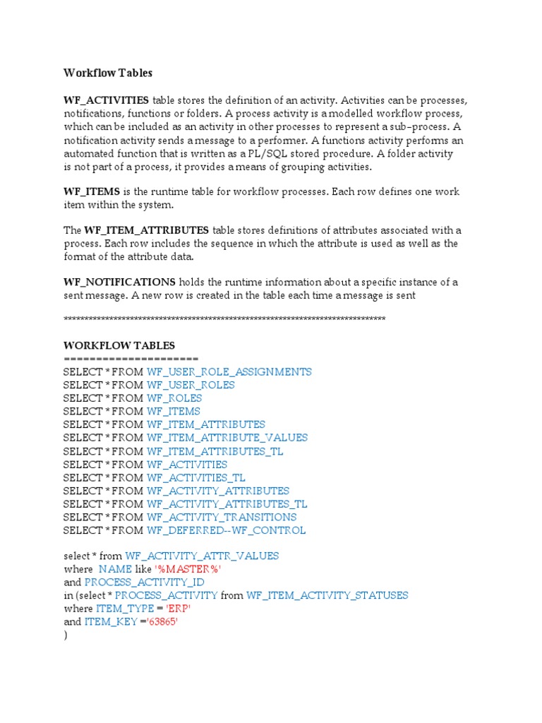 Workflow Tables | PDF | Table (Database) | Subroutine