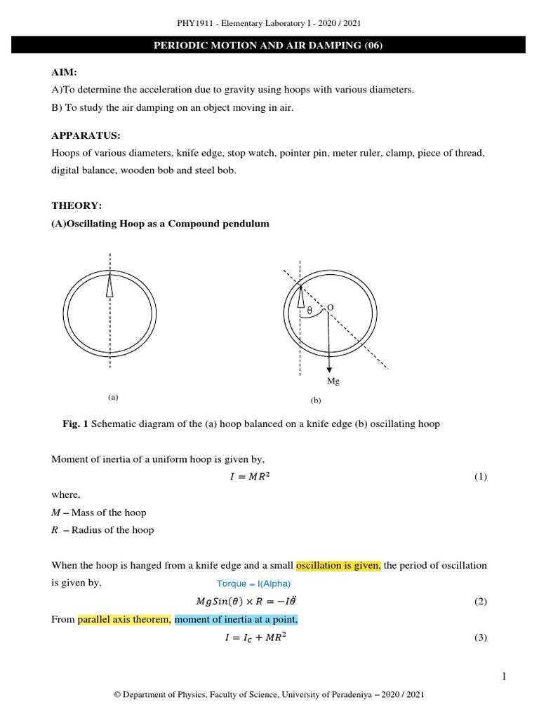 6 - Periodic Motion and Air Damping | PDF | Pendulum | Oscillation