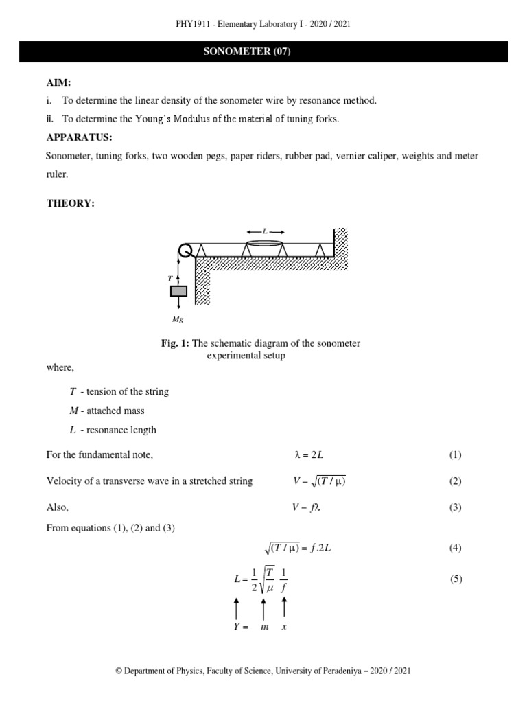 7 - Sonometer | PDF | Resonance | Tension (Physics)