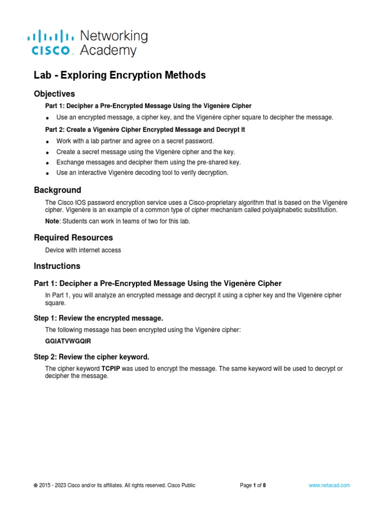 B - 15.4.5 Lab - Exploring Encryption Methods | PDF | Cipher | Encryption B - 15.4.5 Lab - Exploring Encryption Methods | PDF | Cipher | Encryption