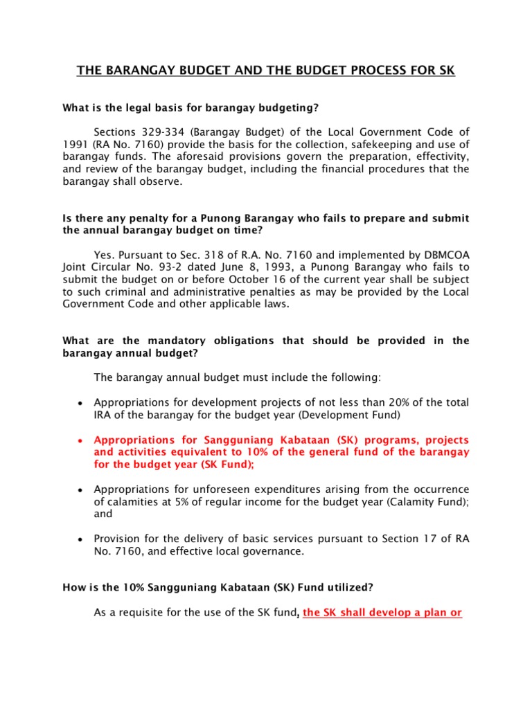 The Barangay Budget and The Budget Process For SK | PDF | Business