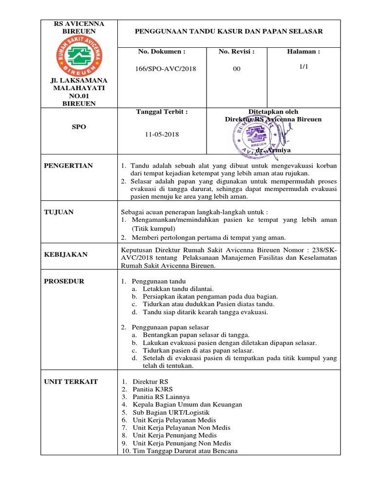 Spo Penggunaan Tandu Kasur Dan Papan Selasar | PDF
