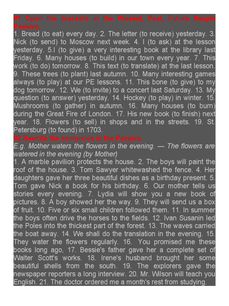 Passive Voice Sentence Exercises | PDF