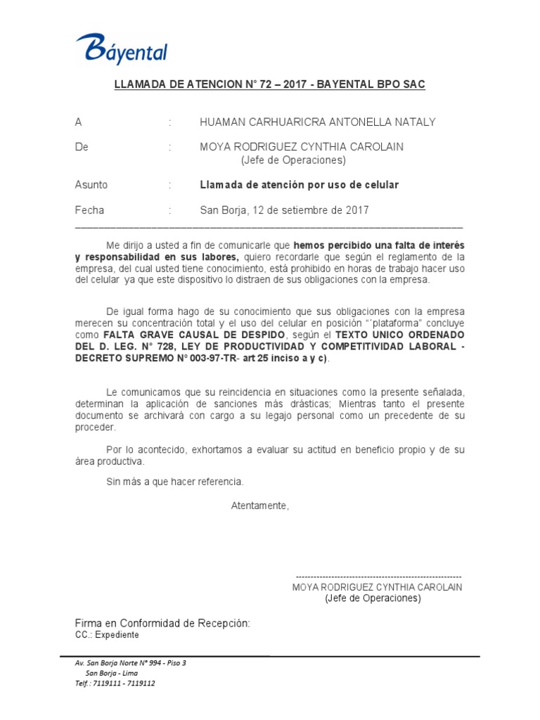 Formato Memo Por Uso de Celular - 2017 | PDF