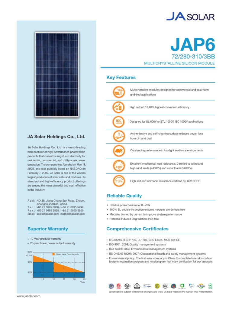 Jap6 72 280-310 3BB-1 | PDF | Solar Cell | Electric Power