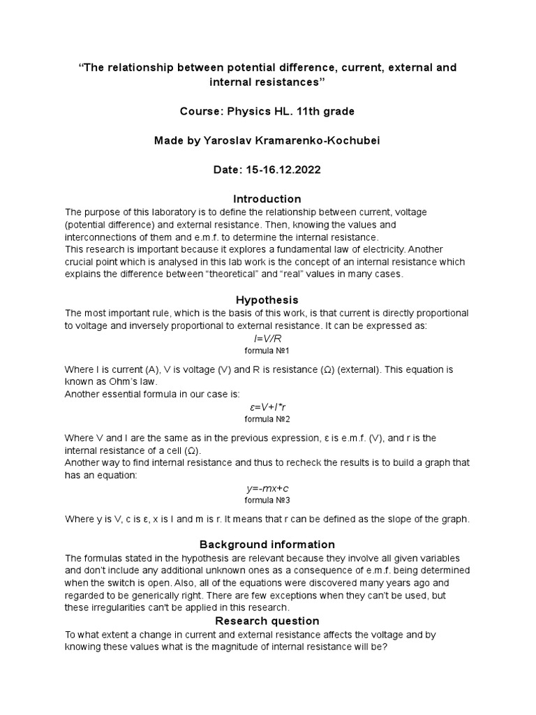 Physics Lab Report 12-01 2022-23 | Download Free PDF | Electrical ...