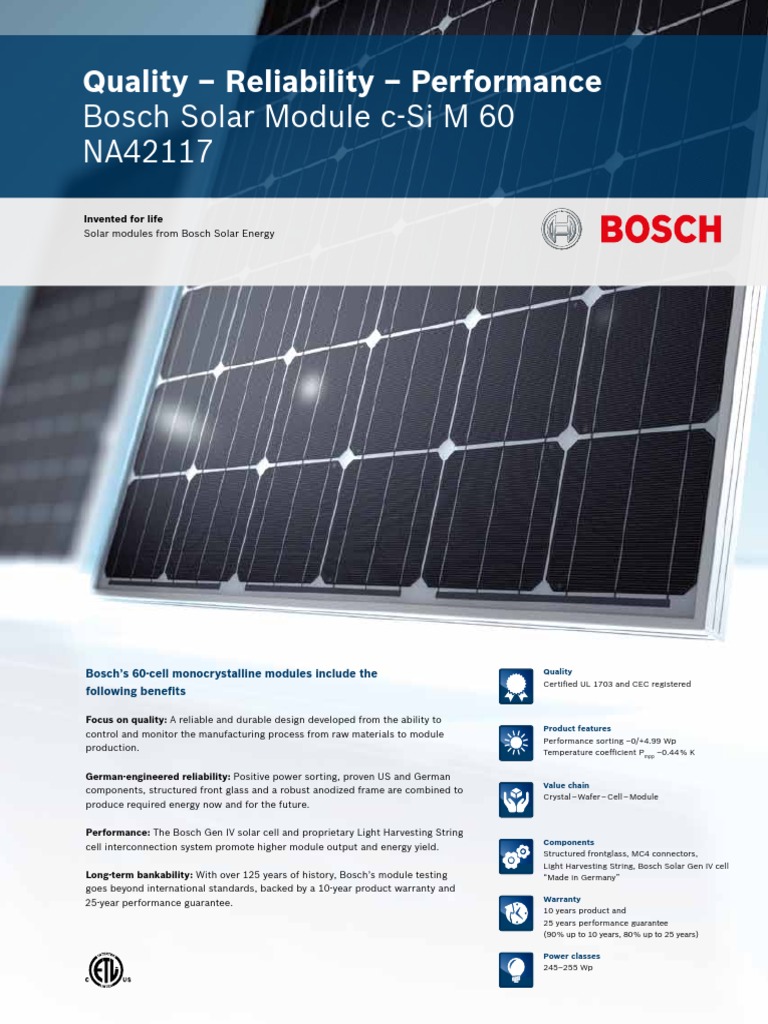 Bosch Solar Module C Si M 60 NA42117 Englisch USA US245-255-1 | PDF ...