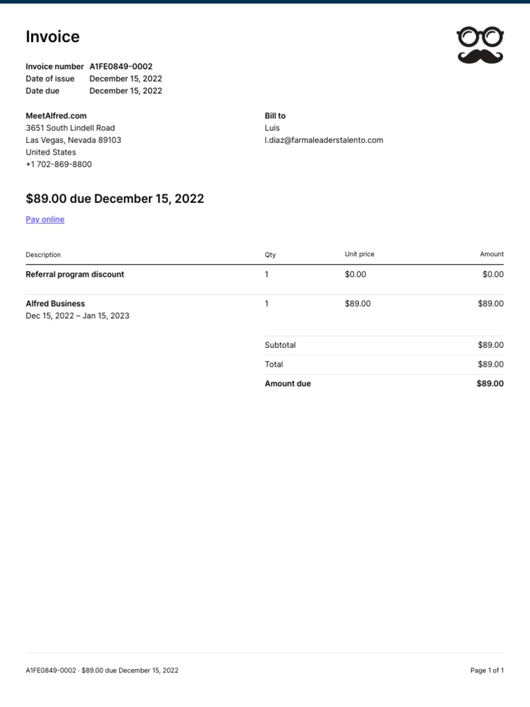 FACTURA MEET ALFRED Invoice-A1FE0849-0002 | PDF