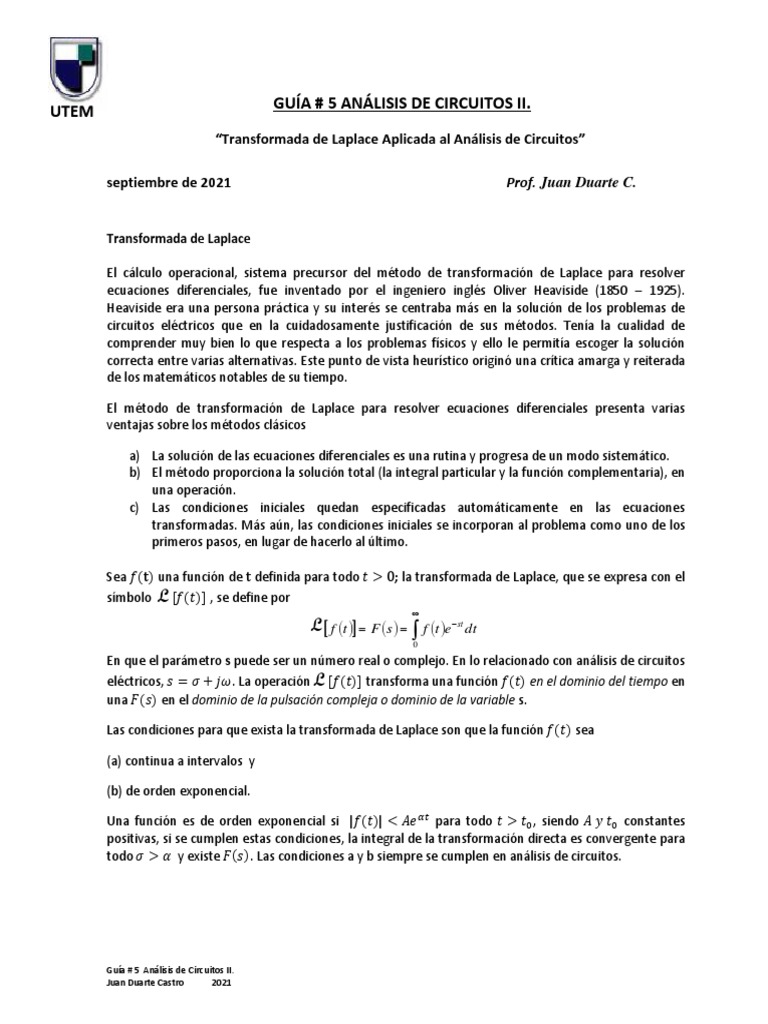 Guia 5 de Analisis de Circuitos II. Transformada de Laplace en Analisis de Circuitos | PDF ...