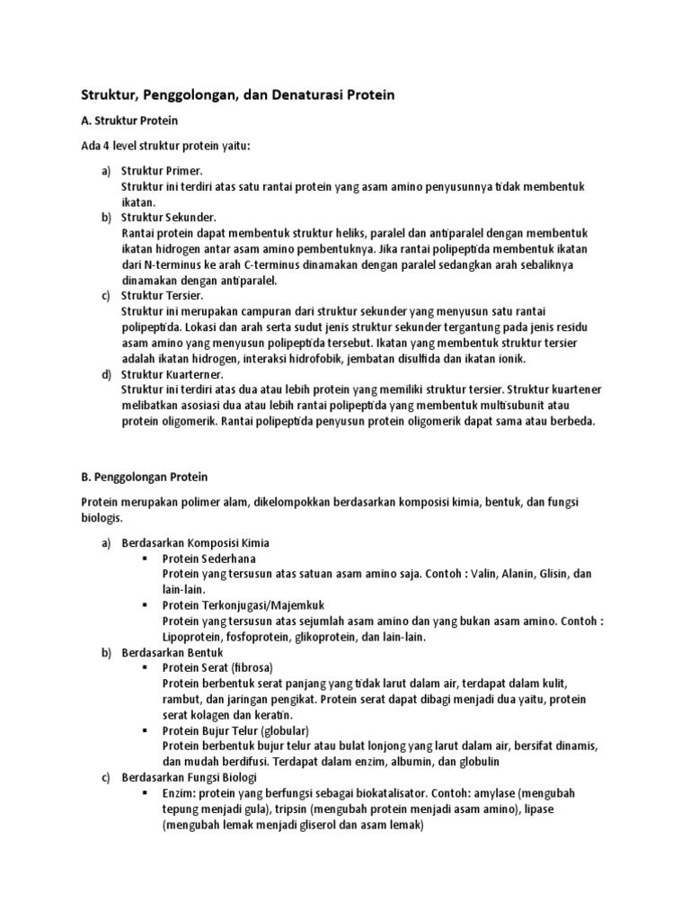 Struktur, Penggolongan, Dan Denaturasi Protein | PDF