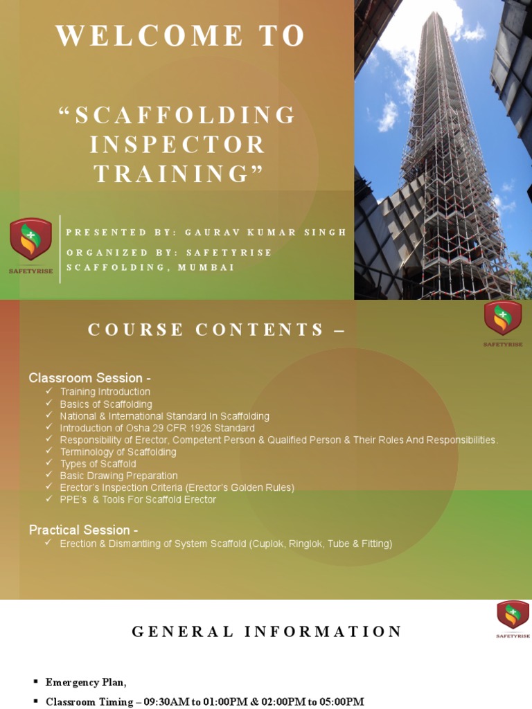 Scaffolding Inspector Training - Day-1 | PDF | Scaffolding | Economic ...