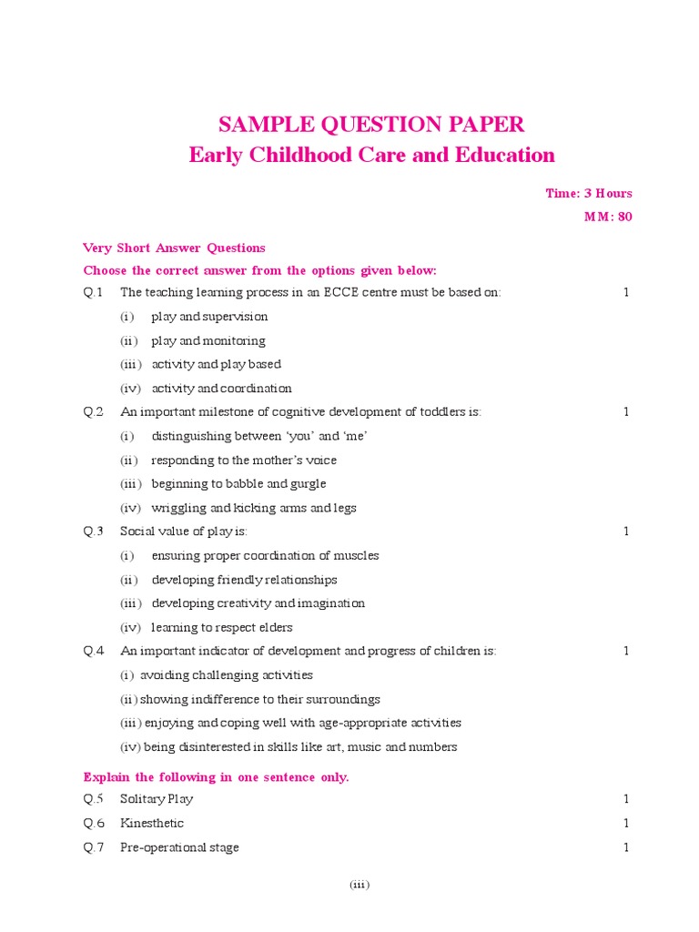 Sample Question Paper | Download Free PDF | Child Development ...