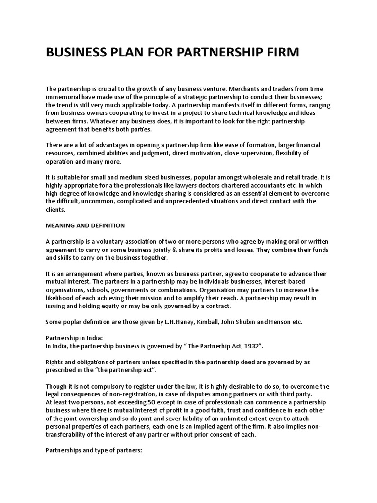 Business Plan For Partnership Firm | PDF | Partnership | Legal Liability