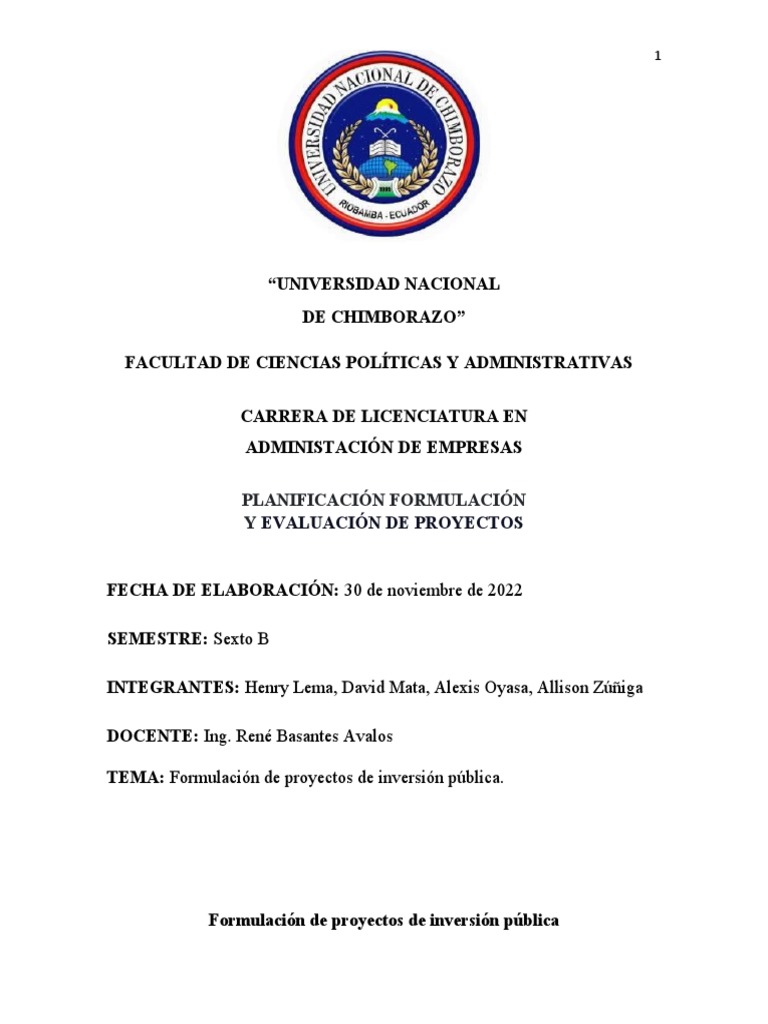 Proyecto de Inversion Publica - TRABAJO GRUPAL. | Descargar gratis PDF | Presupuesto | Inversiones