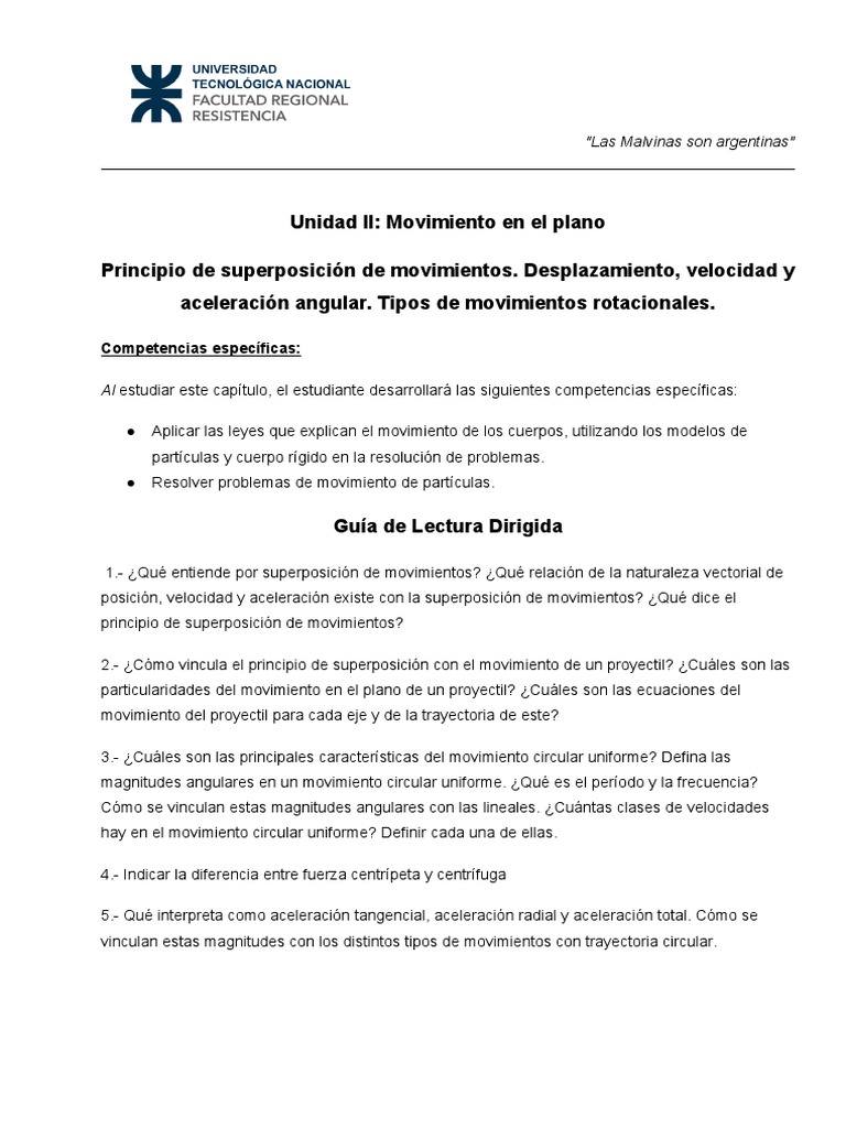 Guía de Estudio Dirigida Unidad II Superposición de Movimiento y Movimiento Circular Uniforme ...