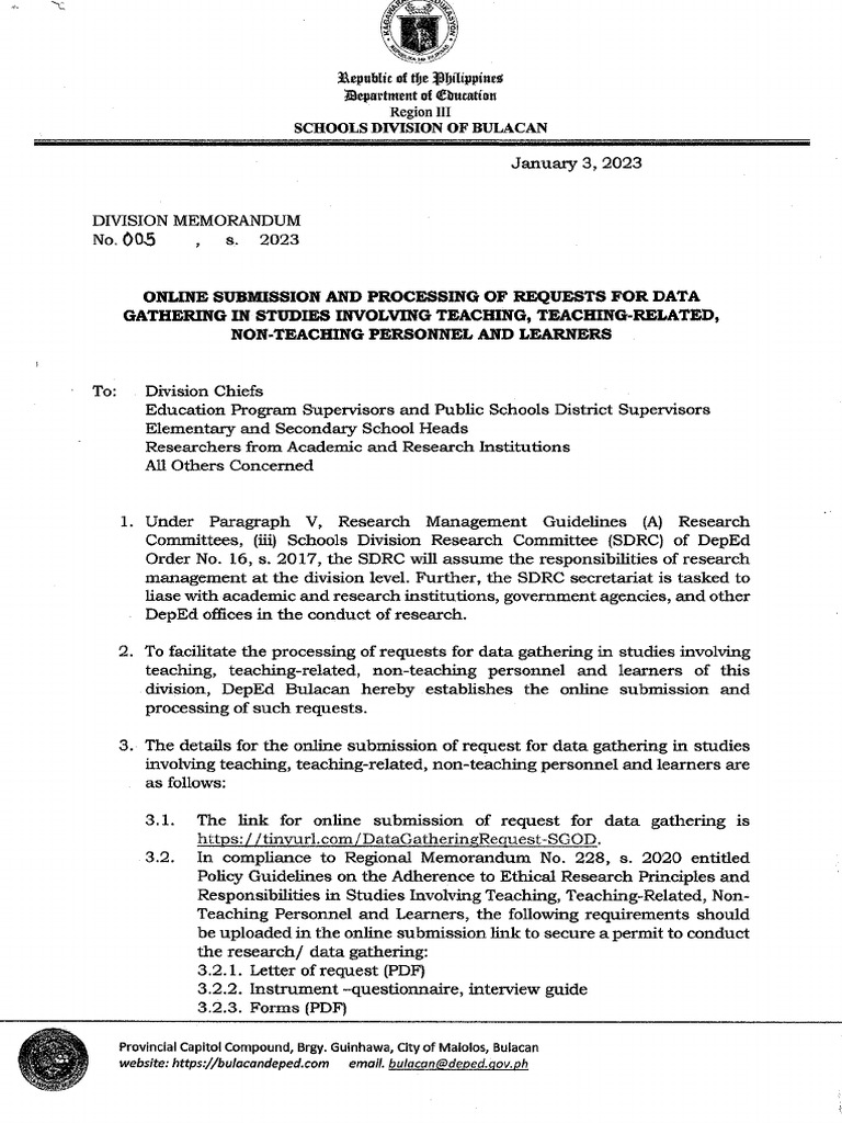 Div Memo No. 005 S. 2023 | PDF Div Memo No. 005 S. 2023 | PDF